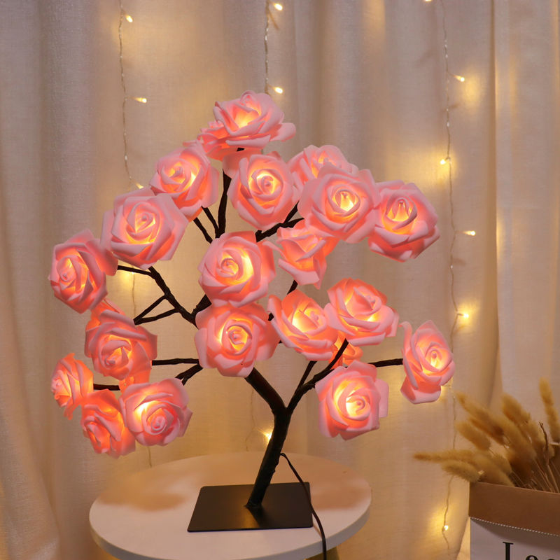 24LED Table Lamp Rose Flower Tree USB Night Lights... – Grandado