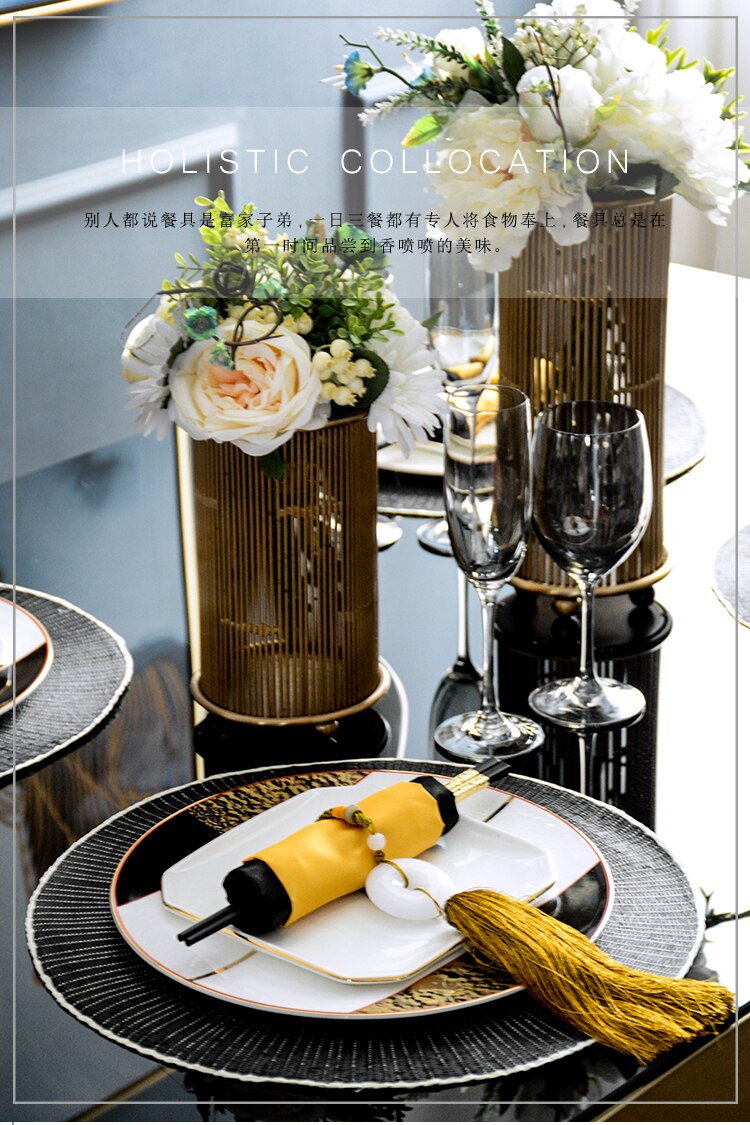 Golden And Black Landscape Plate Set Ceramic Dishe... – Grandado