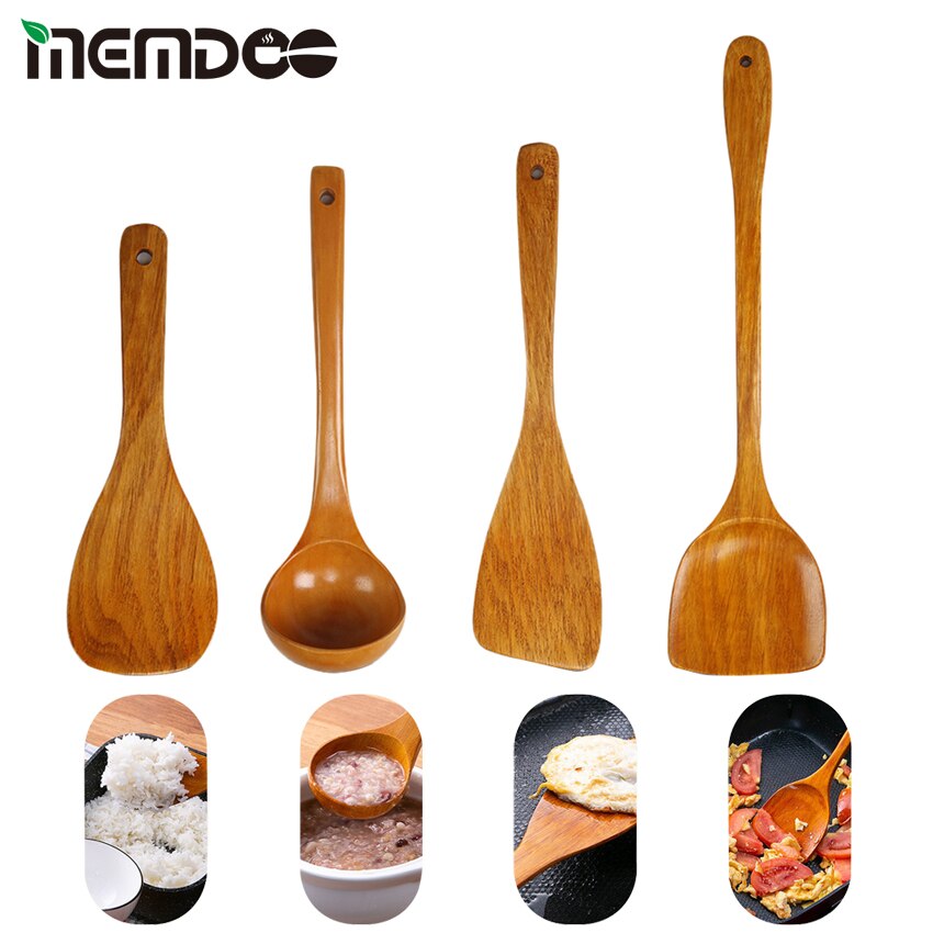 MEMDOO 4pcs Wood Spatula Non-stick Fry Spatula Woo... – Grandado