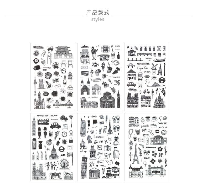 6 Sheets/pack Vintage City Building Stickers Set S... – Grandado