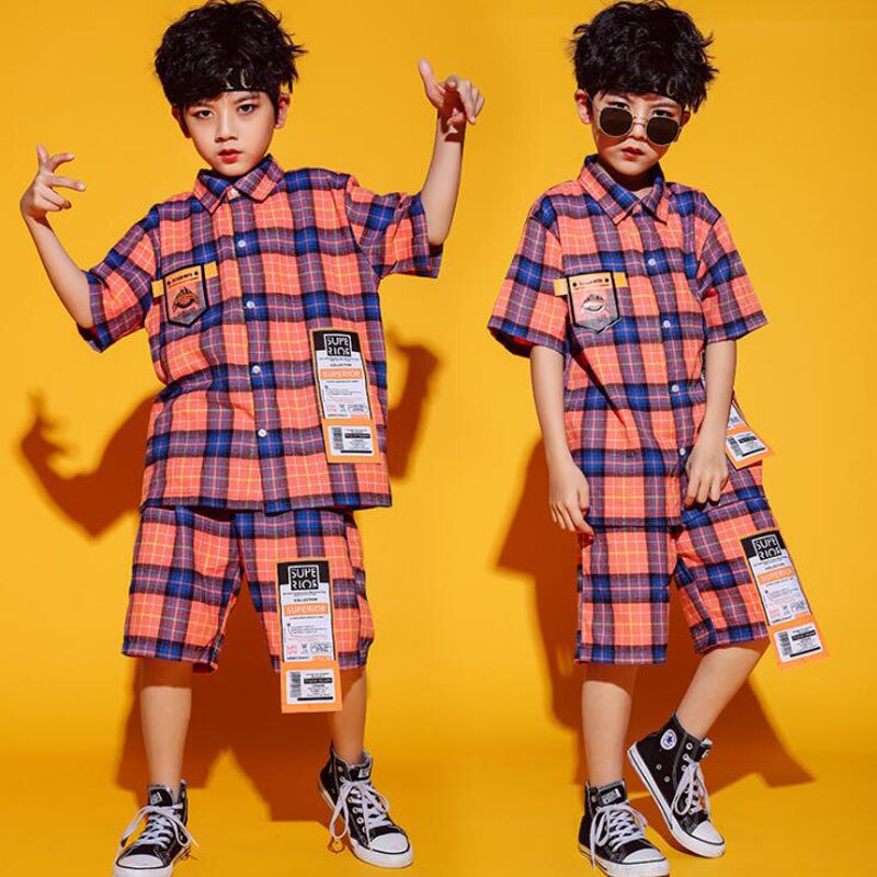 Kids Cool Ballroom Hip Hop dancing Outfits Plaid T... – Grandado