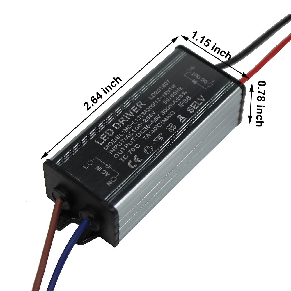 Aluminium IP66 12-18W LED-treiber 300mA AC 100-265... – Grandado