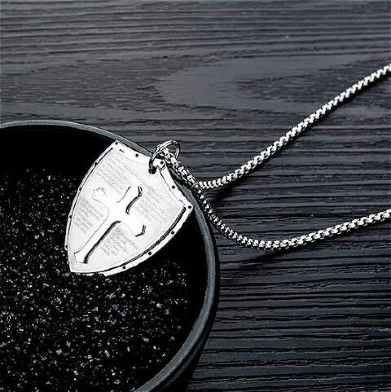 Rvs Heren Ketting Shield Cross Bijbel Hanger Ketti... – Vicedeal