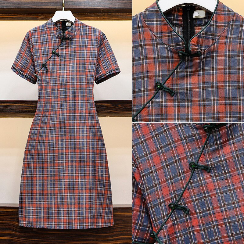 M-4XL Plus Size Rode Plaid Mode Vintage Chinese Tr... – Grandado