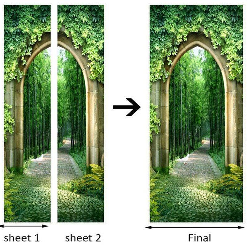 Green Forest Path Landscape Door Sticker 3D Living... – Grandado