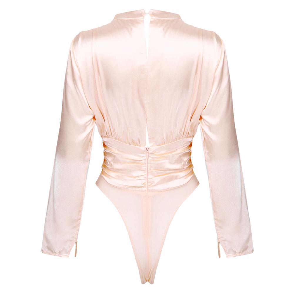 Womens Silky Satin High Neck Long Sleeves Bodysuit... – Grandado