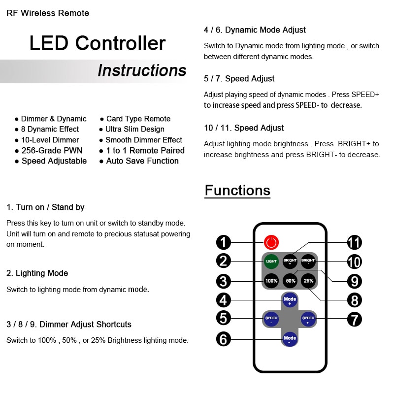 12A 5V-24V LED RF Wireless Mini Remote Dimmer Cont... – Grandado