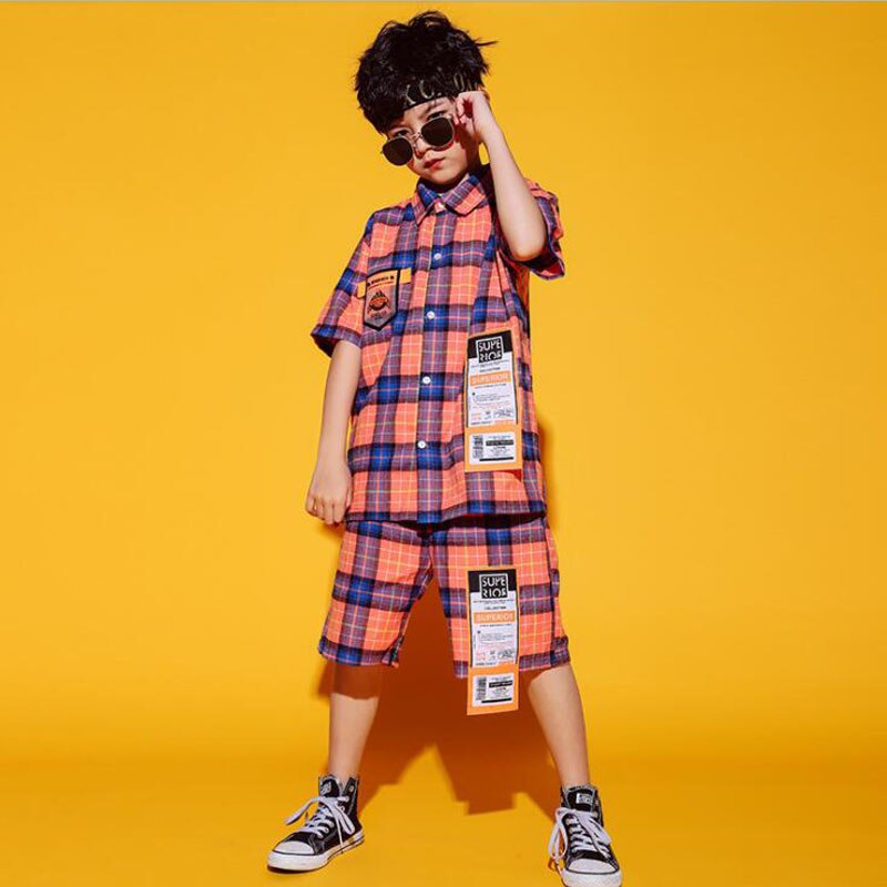 Kids Cool Ballroom Hip Hop dancing Outfits Plaid T... – Grandado