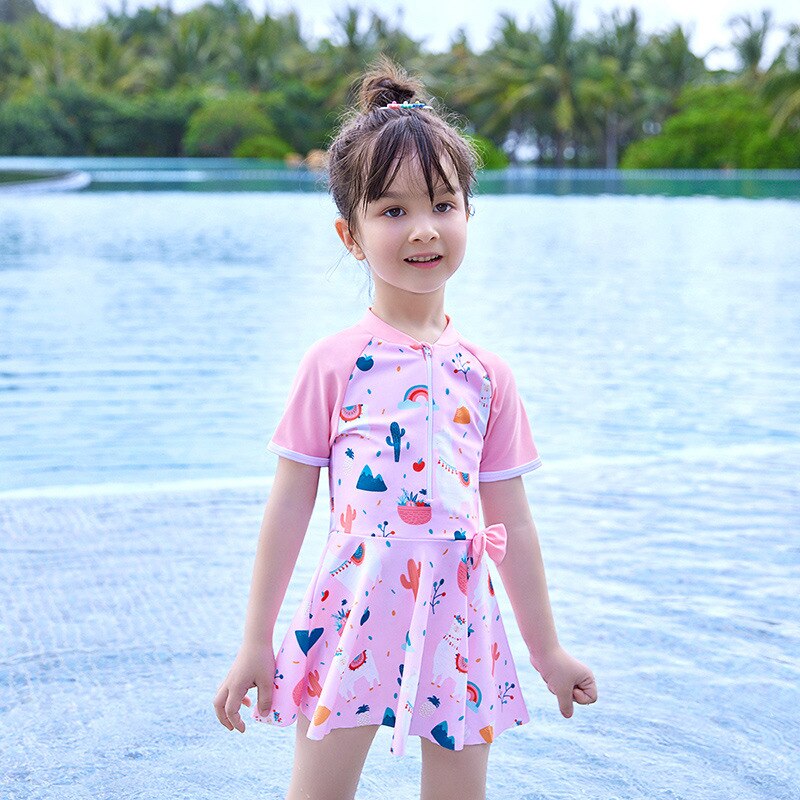Short Sleeve Front Zipper Cute Kids Swimwear For G... – Vicedeal