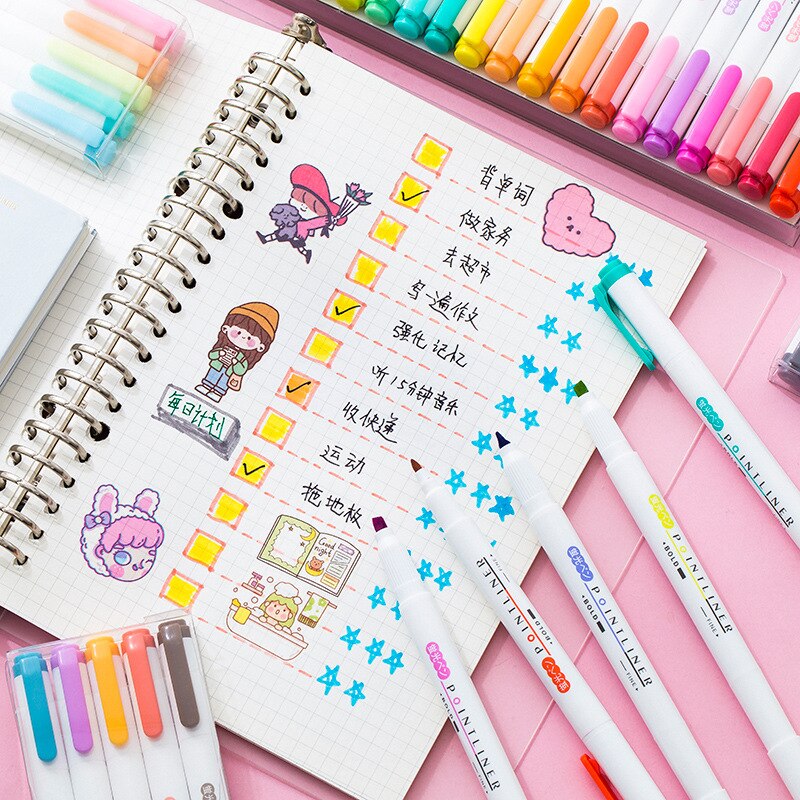 25 Kleuren Double Head Markeerstift Set Leuke Mild... – Vicedeal