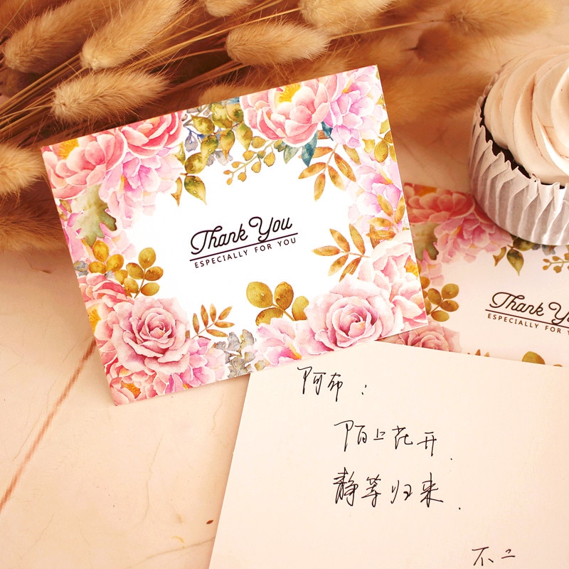 50 Stks/partij Roze Rose Wenskaart/Dank U Voor Uw ... – Grandado