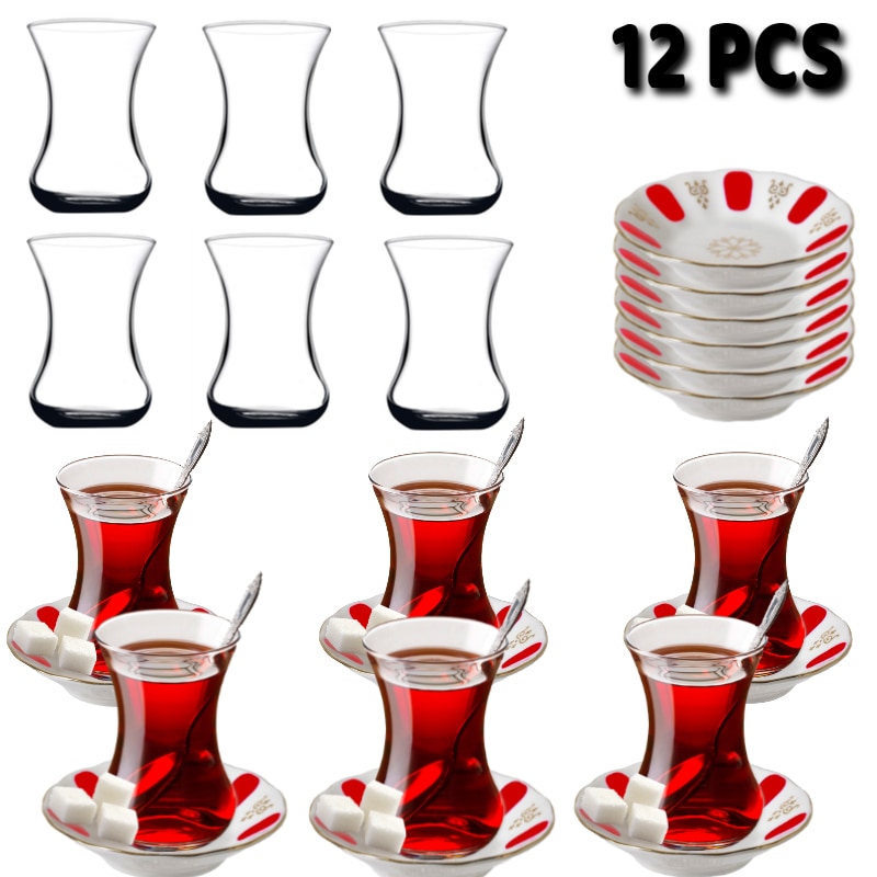 12 Stuk Turkse Folk Thee Kopjes Set - 6 Glas Van T... – Grandado