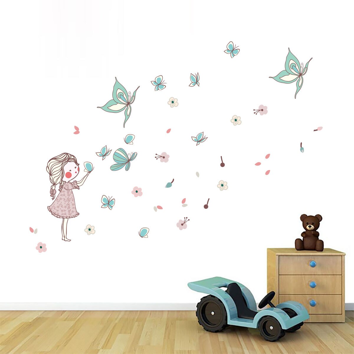 Cartoon little girl butterfly flying wall stickers... – Grandado