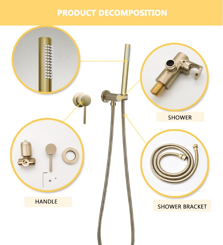 Brass Round Handheld Shower Head Brushed Gold Fini... – Grandado