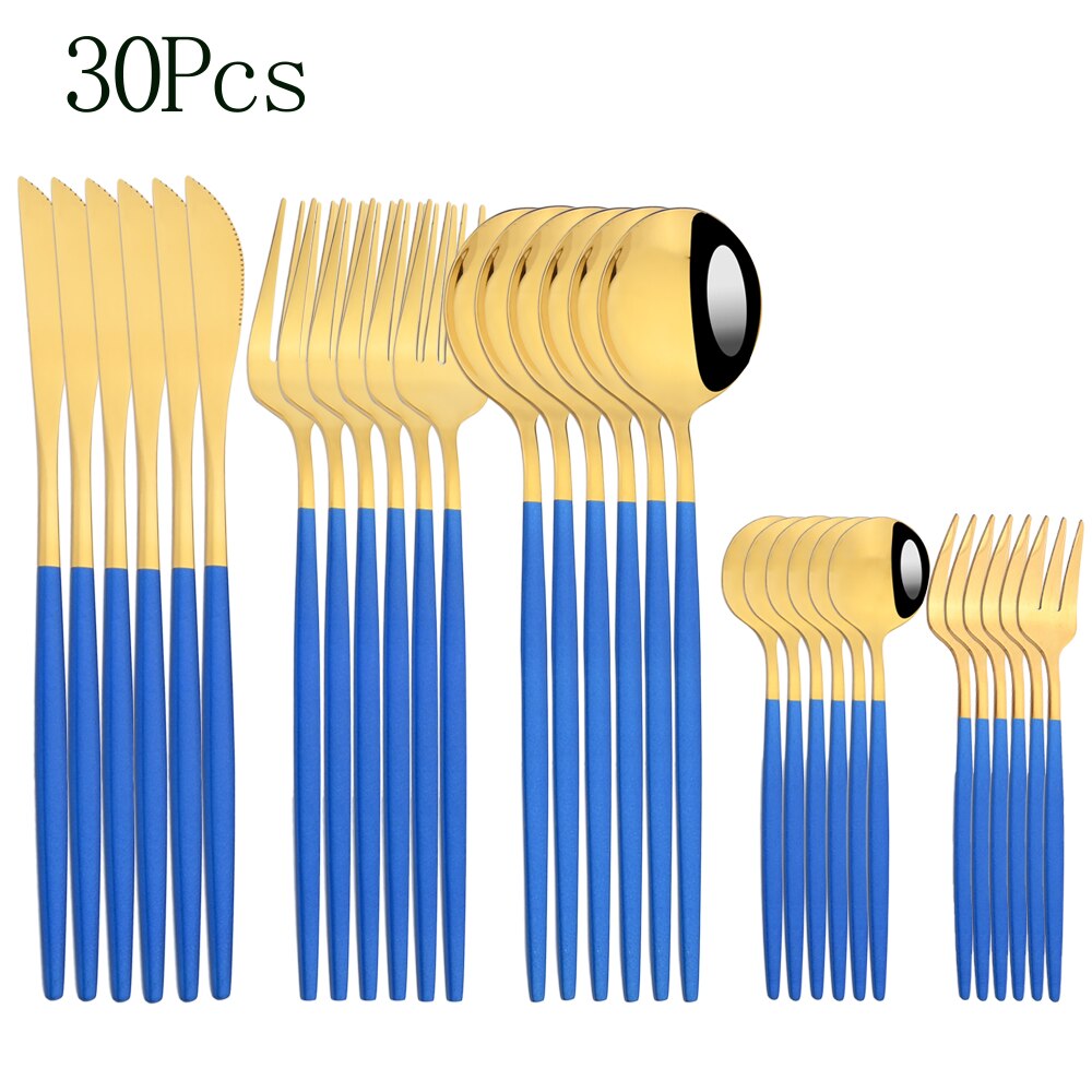 24pcs Cutlery Set Blue Silver Dinnerware Set Stain... – Grandado