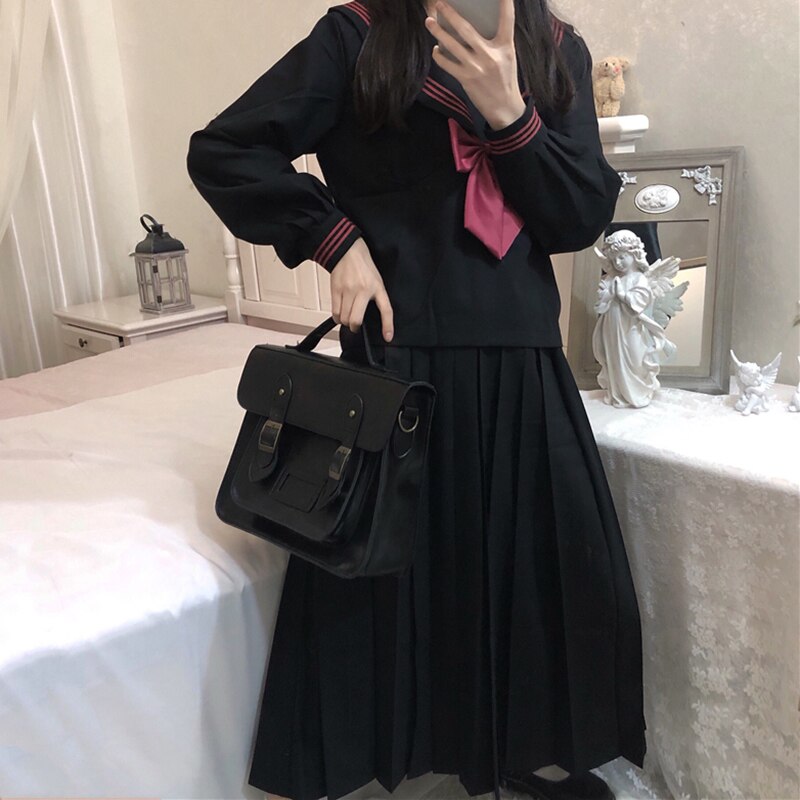 Japanese College Style Dark Basic JK Sailor Suit L... – Grandado