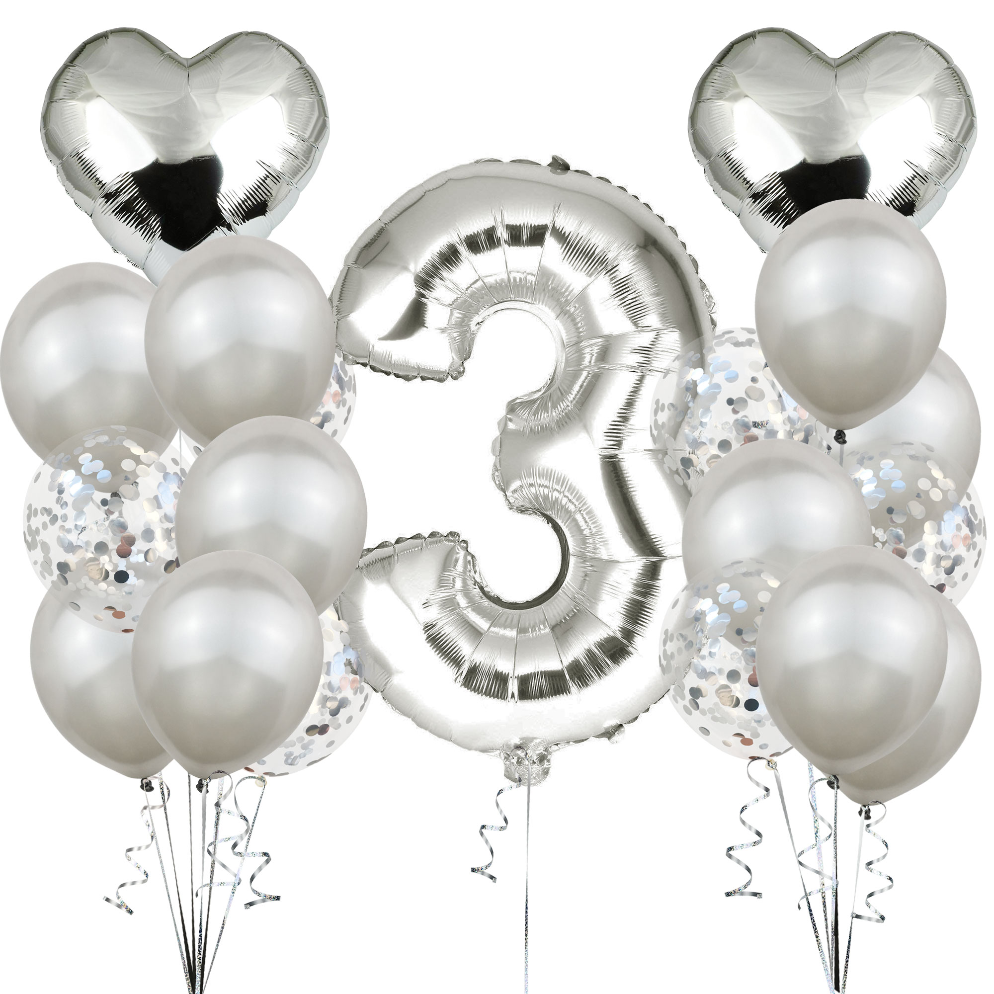 Silver Happy Birthday Baby Kid 3rd Number 3th Foil... – Grandado