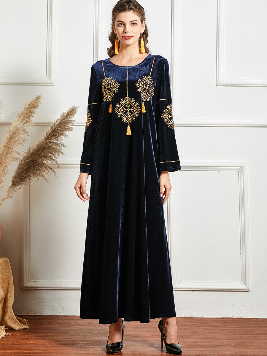 Muslim Arabic Embroidery Velvet Pakistani Turkey D... – Grandado