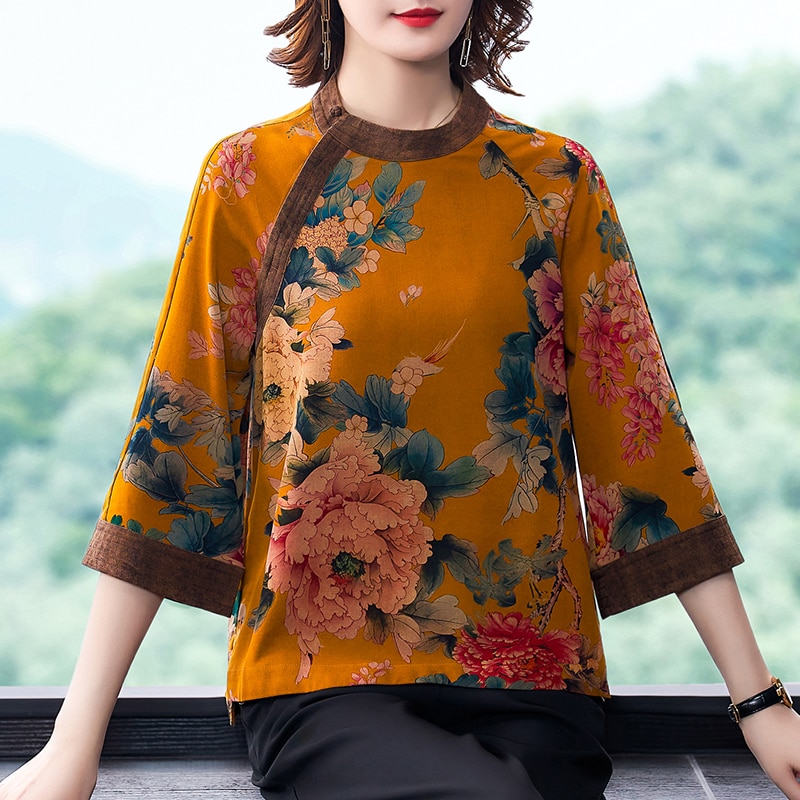 2022 womens chinese cheongsam shirt tops floral pr... – Grandado