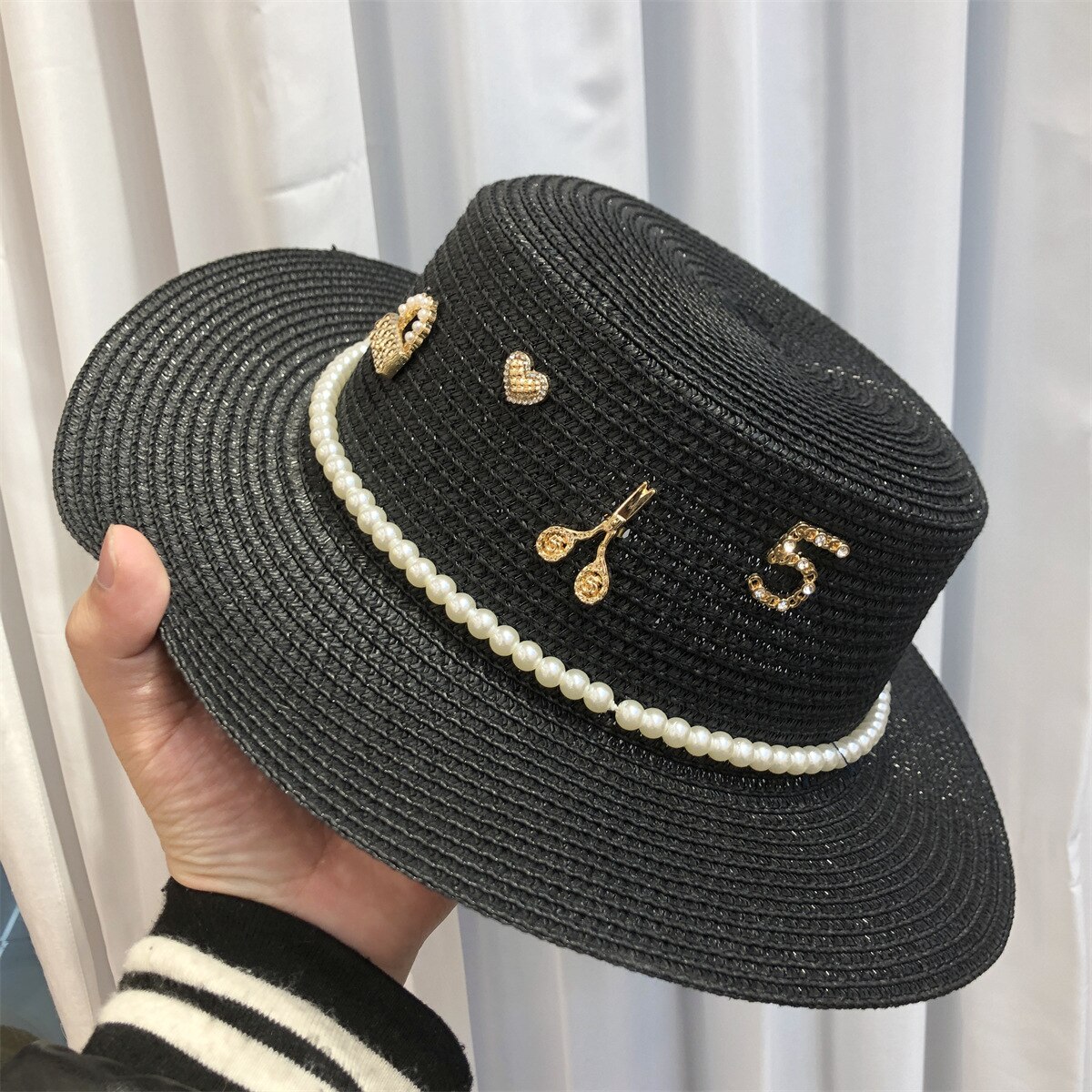 Vrouwen Strass Parel Strooien Hoed Zomer Strand Zo... – Grandado