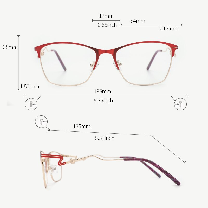 Metal Women Eyeglasses Frame Optical Women Red Spe... – Grandado