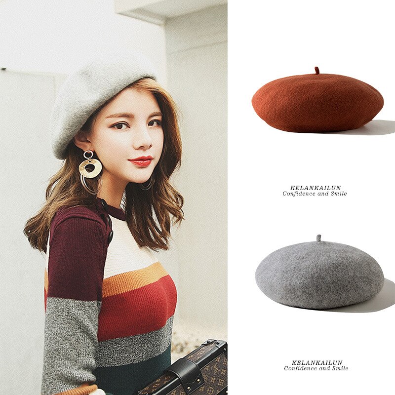 Beret women wear woolen tweed octagonal hats in au... – Vicedeal