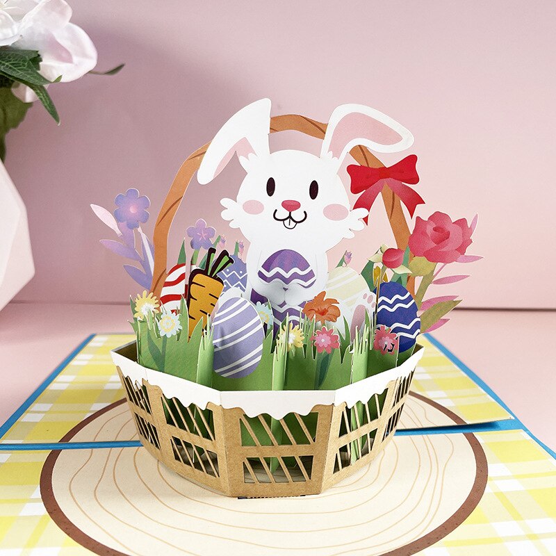 Easter Card Bunny Egg Flowers Basket Pop-Up Card 3... – Vicedeal