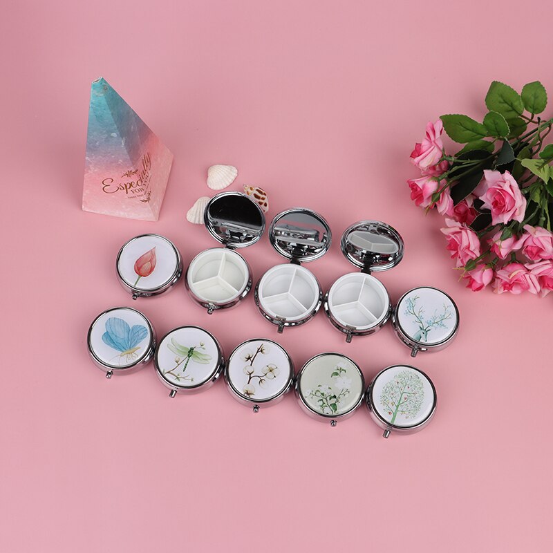 3 Cell Metal Round Silver Tablet Pill Boxes Holder... – Vicedeal