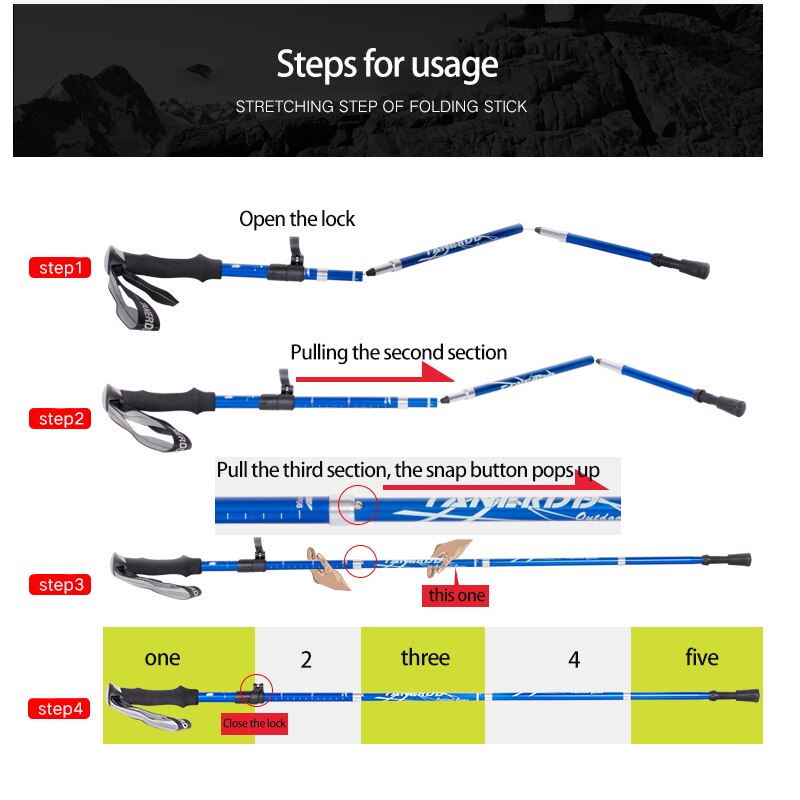 5-Section Outdoor Fold Trekking Pole Camping Porta... – Grandado