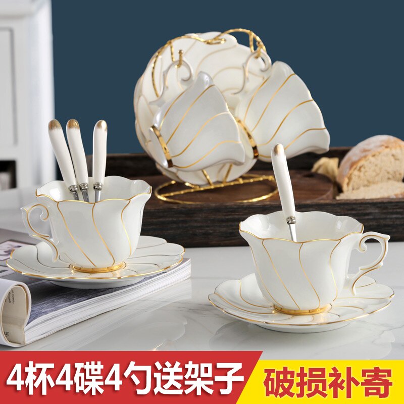 Luxury Flower Coffee Cup Set Ceramic Gold Rim Bone... – Grandado