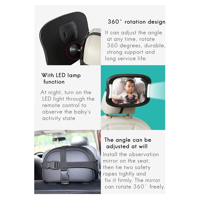 360 Degree Rotation Car Seat Rear View Mirror Baby... – Grandado