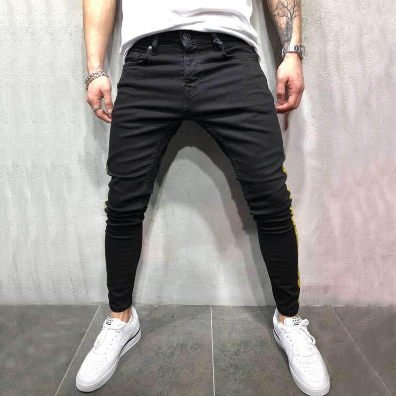 Mens Side Stripe Skinny Black Denim Jeans Hip Hop ... – Vicedeal