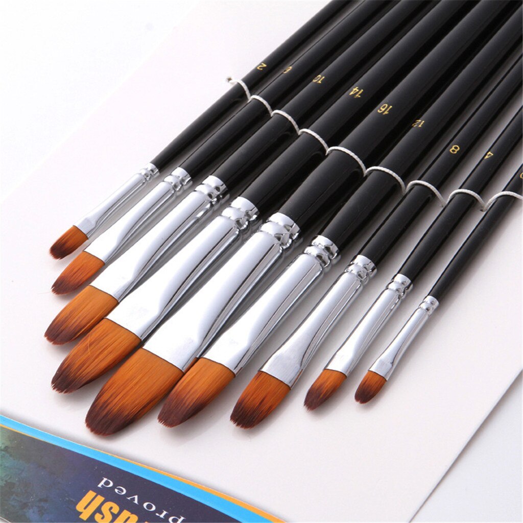 9pcs Artist Paint Brush Set Nylon Hair Wood Black ... – Grandado