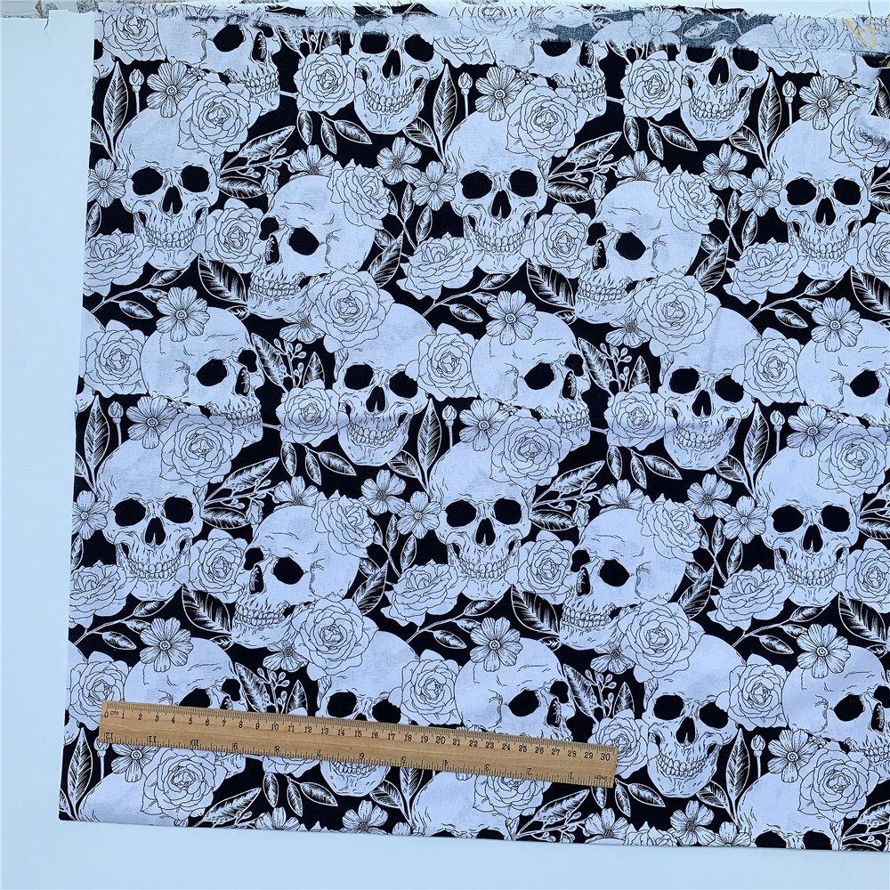 wide110cm Retro rose skull Skeleton 100% Cotton Fa... – Grandado
