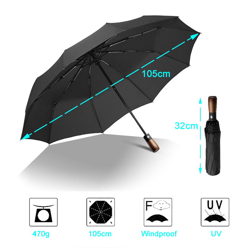 Ligesom regn automatisk paraply træhåndtag folde m... – Grandado