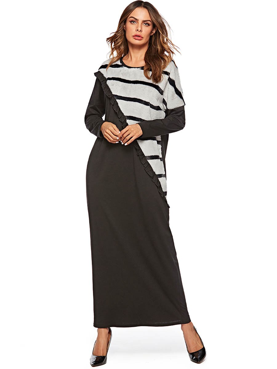 Muslimsk abaya kjole kvinder kalkun stribet flæser... – Vicedeal