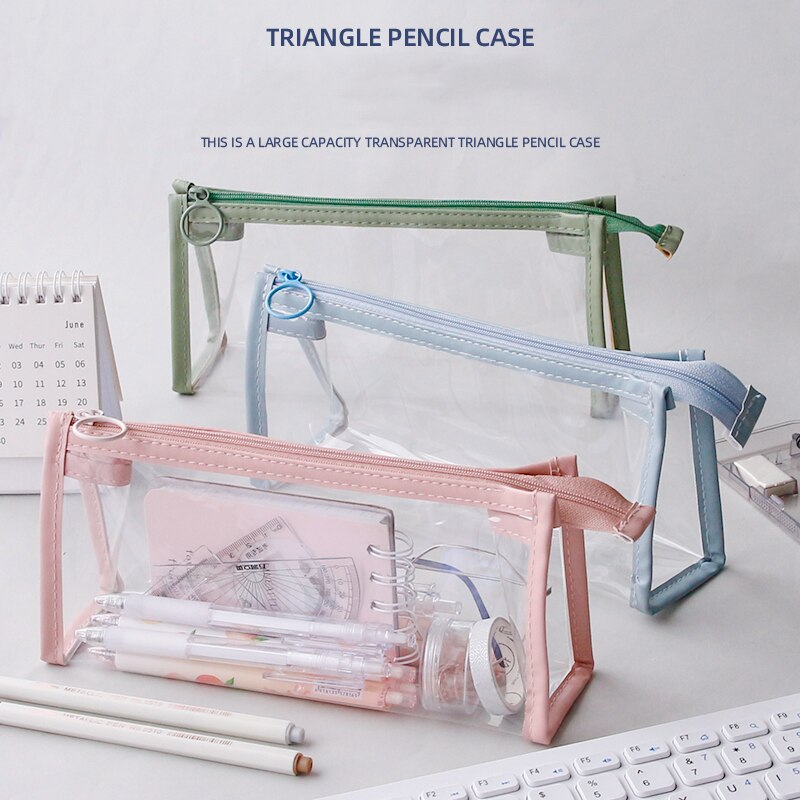 Transparent Triangle Pencil Case Pen Bag Morandi C... – Vicedeal