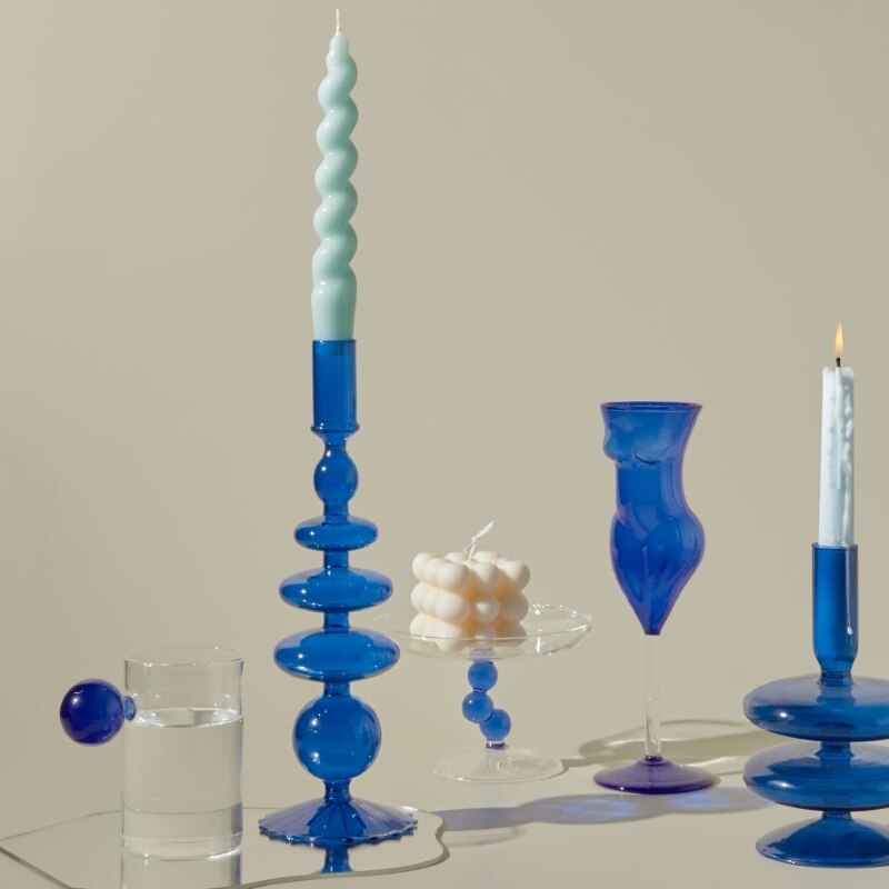 Candlesticks Holders Retro Glass Classic Craft Can... – Grandado