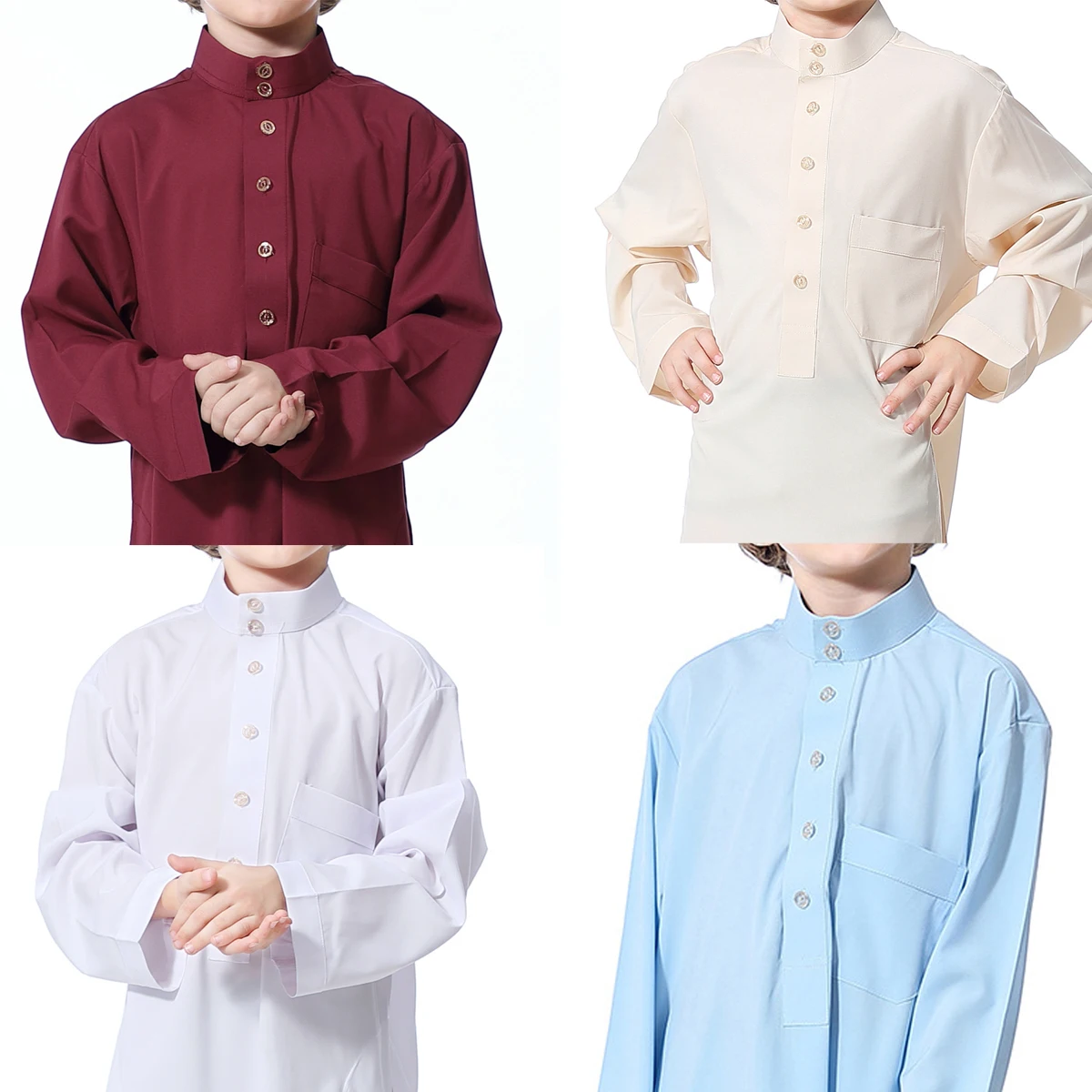 Solid Stand Collar Boys Kids Islamic Muslim Juba K... – Grandado