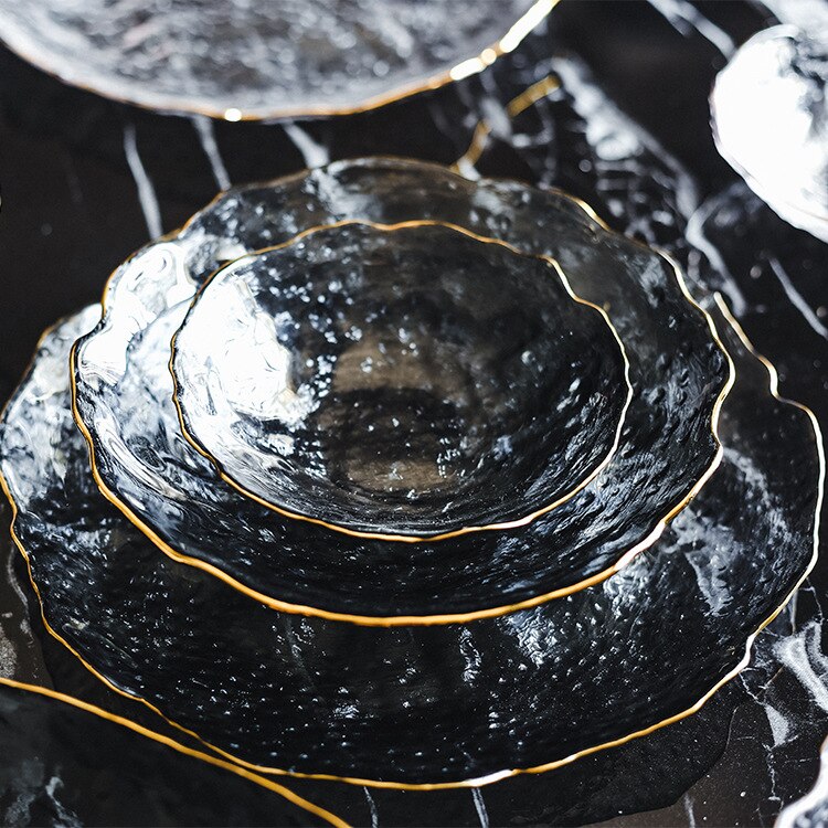 Glass Plate Irregular Dinner Plates Gold Glass Dis... – Vicedeal