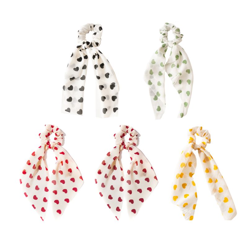 Female Peach Heart Print Scrunchies Long Ribbon Sc... – Vicedeal