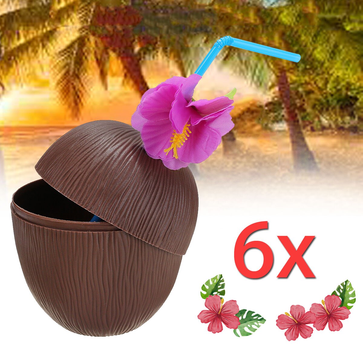 Hawaiian Beach Drink Cup with Straw Decoration Dri... – Grandado