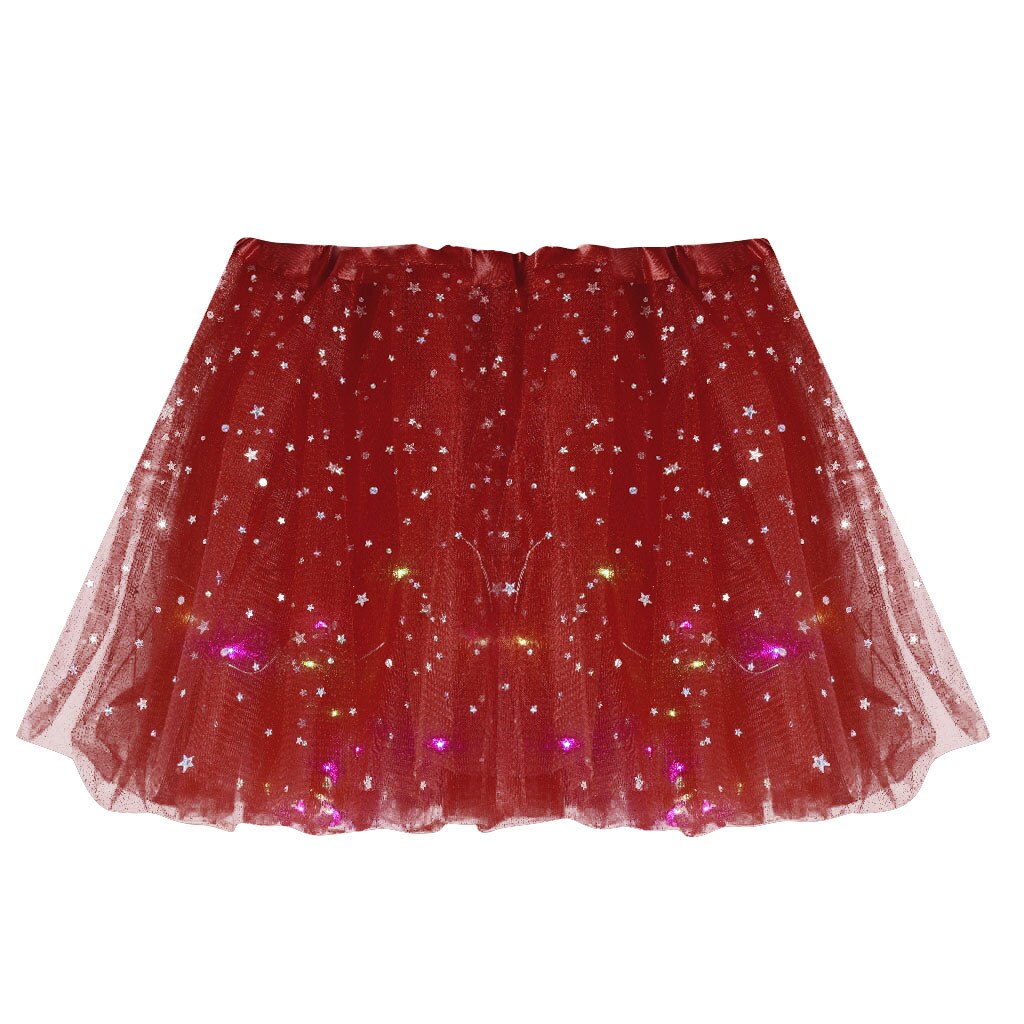Girls Led Tutu Skirt Star Sequins Mesh Pleated Tul... – Grandado