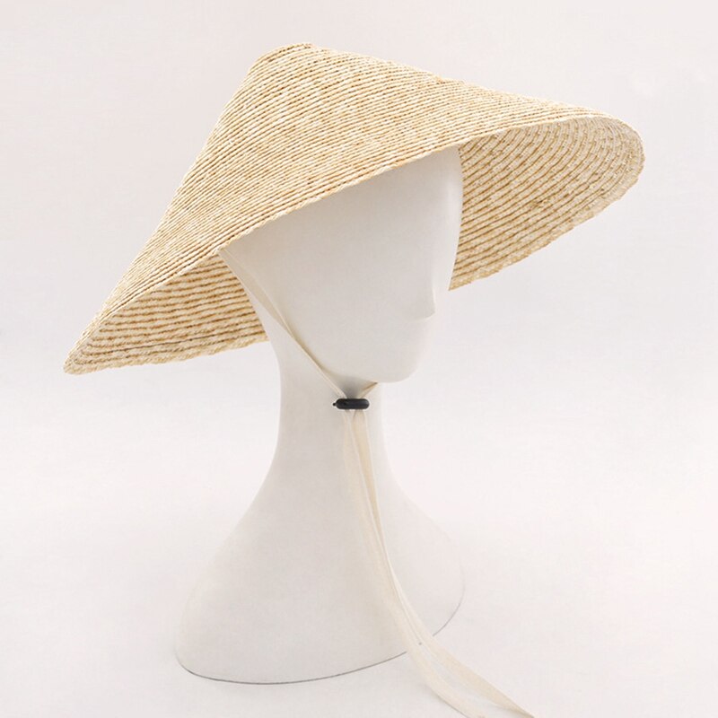 Large Brim Conical Natural Color Bamboo Rain Straw... – Grandado