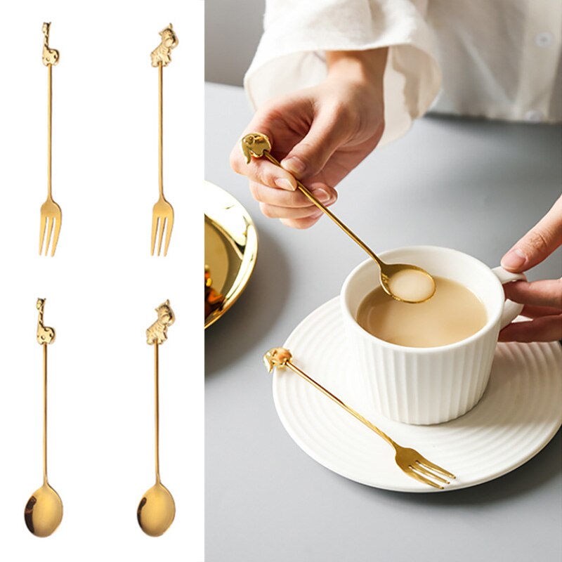 Gold silver Color Spoon Fork Stainless Steel Carto... – Vicedeal