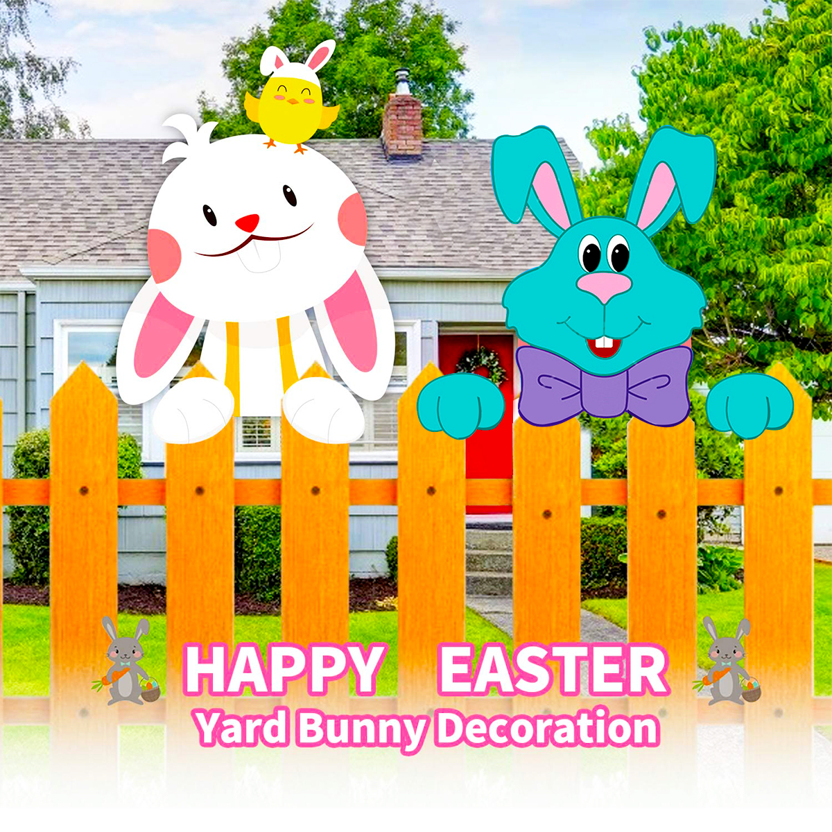 Easter Bunny Fence Decoration Peeking Rabbit Garde... – Grandado