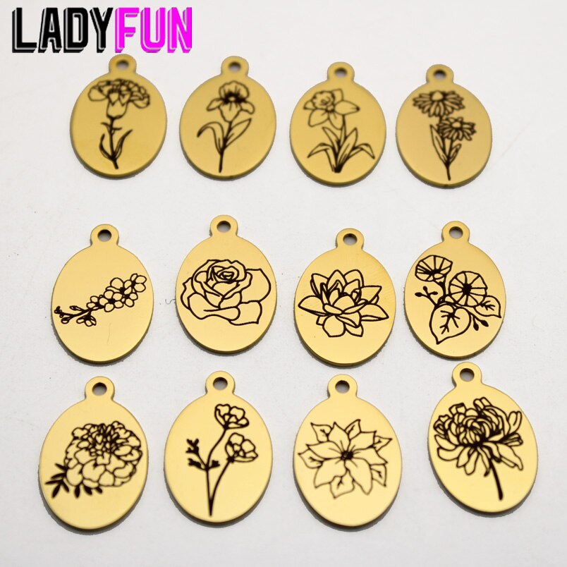 1 Set Birth Month Flower Charm Stainless Steel Bir... – Grandado