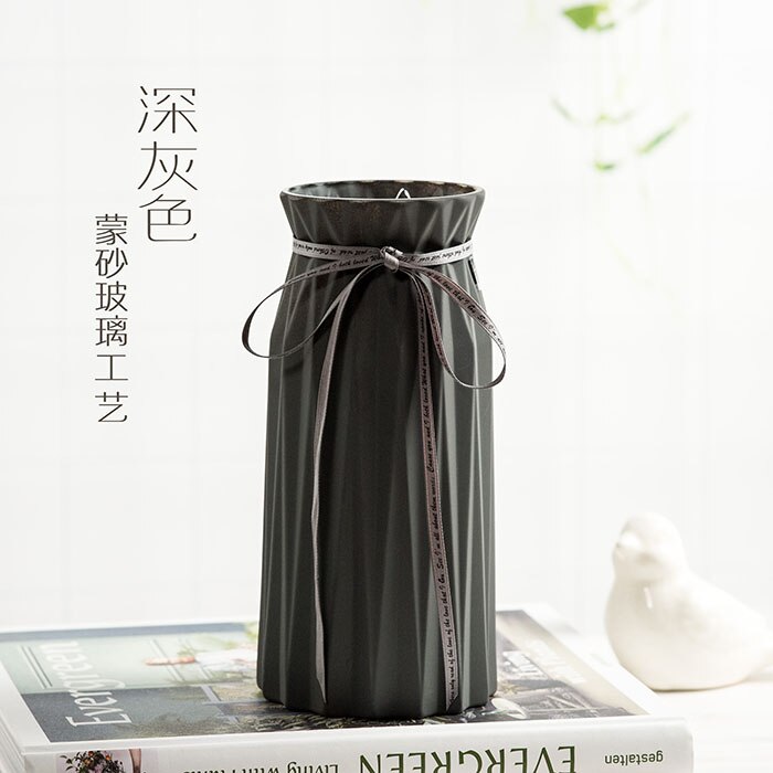 Geometric Texture Ceramics Vase Ribbon Flower Inse... – Vicedeal
