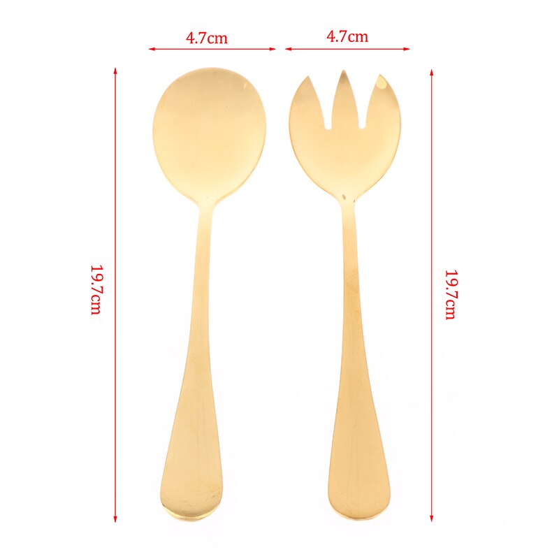 Goud Salade Lepel Vork 2 Stuks Salade Lepel Roestv... – Grandado