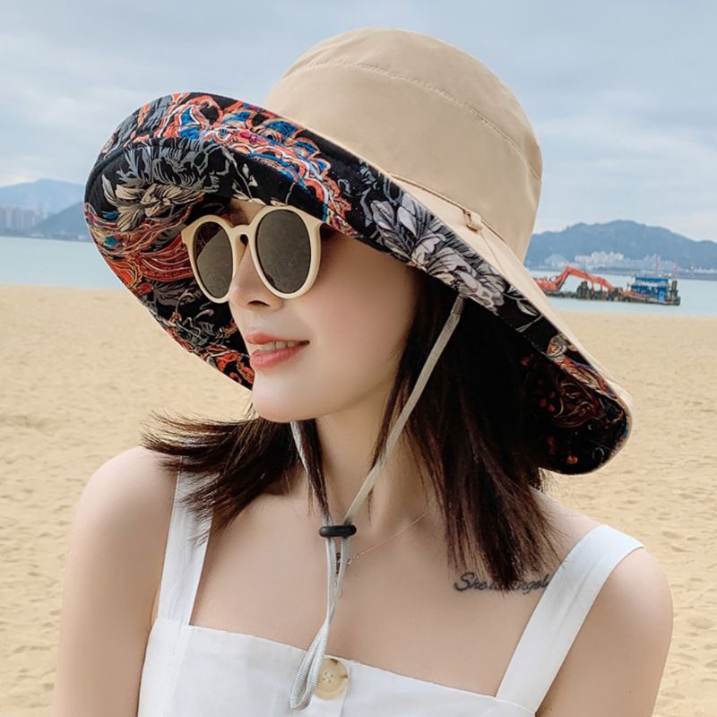 Women Boho Ethnic Floral Reversible Sun Hat Large ... – Vicedeal